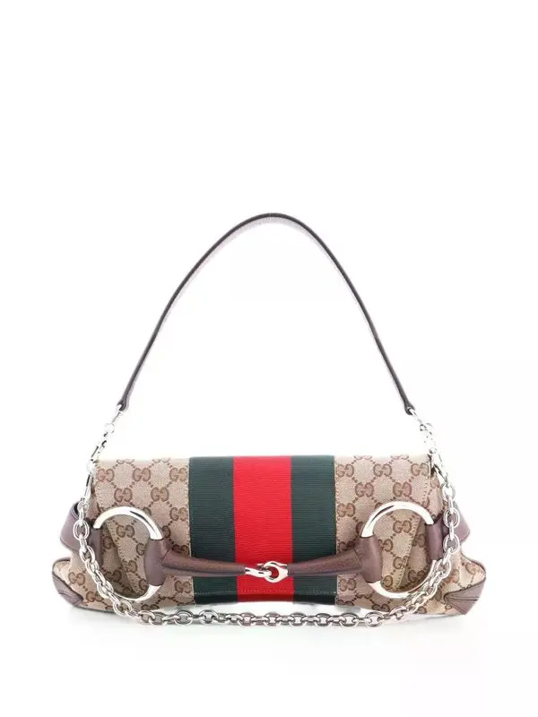 Gucci Horsebit Nm Web Chain Clutch Gg Canvas Medium Shoulder Bag