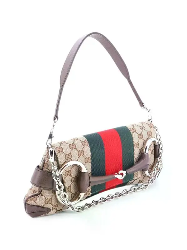 Gucci Horsebit Nm Web Chain Clutch Gg Canvas Medium Shoulder Bag