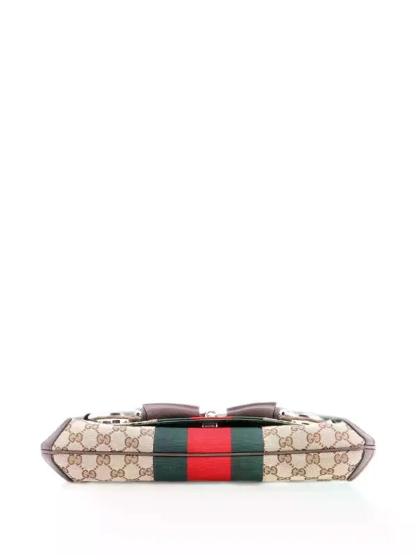 Gucci Horsebit Web Chain Clutch Gg Canvas Medium Shoulder Bag - Brown