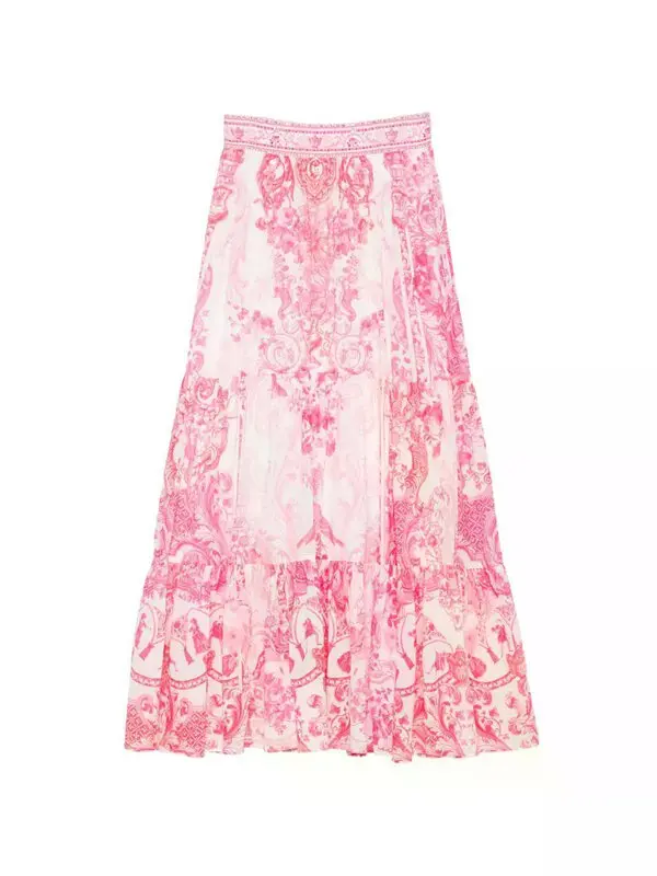 Camilla Livin La Vida Rosa Baroque-print Tiered Long Skirt - Pink