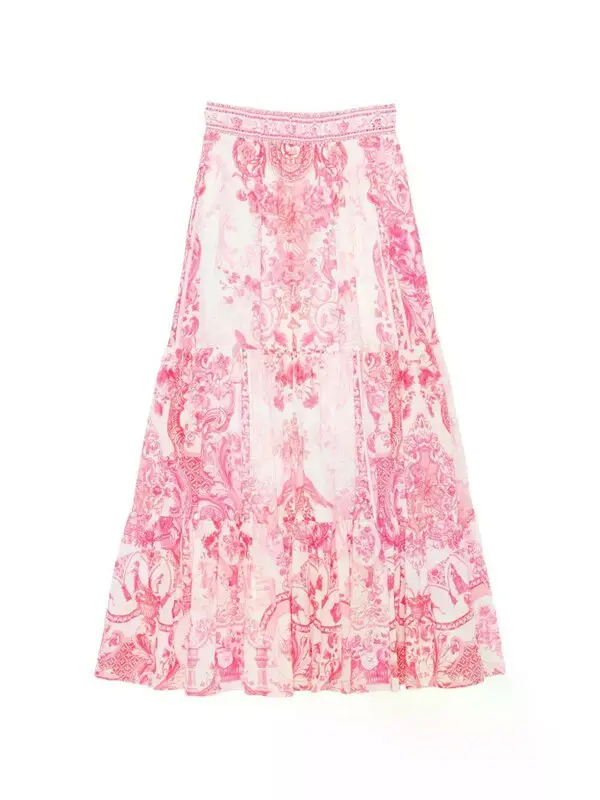 Camilla Livin La Vida Rosa Baroque-print Tiered Long Skirt - Pink