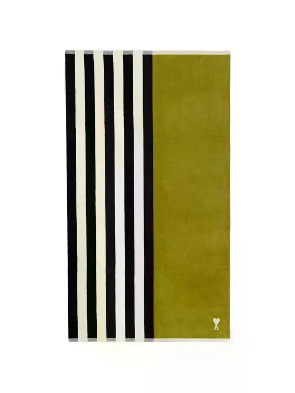 AMI Paris De Coeur Striped Beach Towel - Green