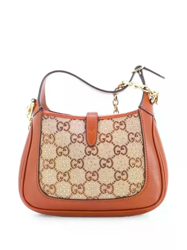 Gucci Jackie 1961 Chain Crystal Embellished Gg Canvas Mini Hobo Bag - Brown