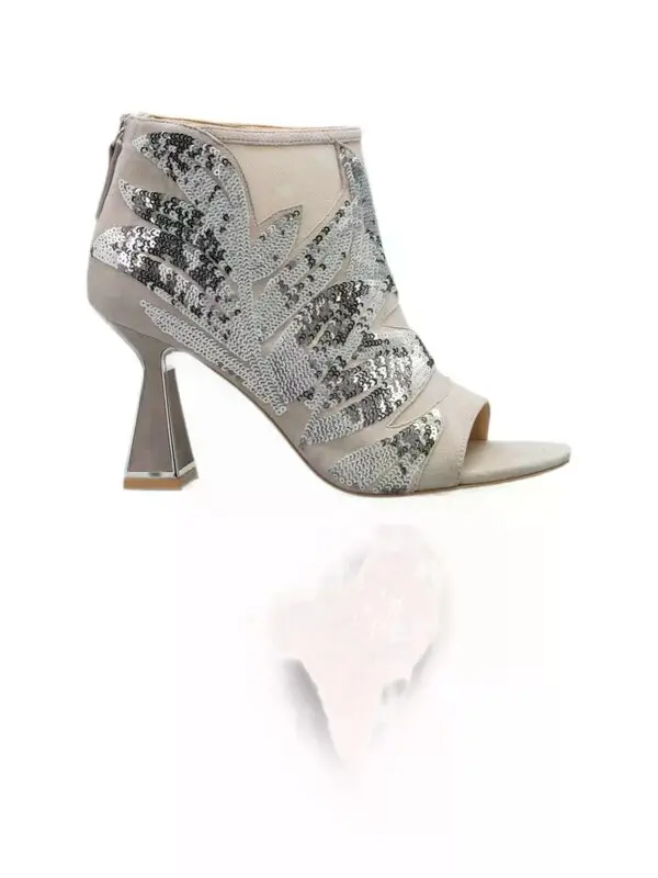 KAT MACONIE Sequin-embellished Peep-toe Ankle Boots - Silver