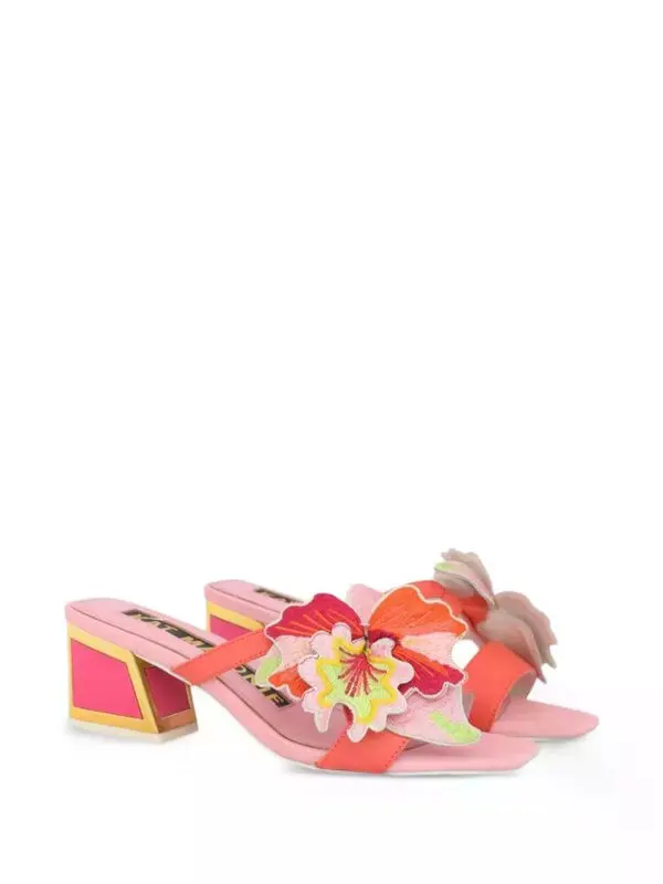 KAT MACONIE Eve Floral Appliqué Block-heel Sandals - Pink
