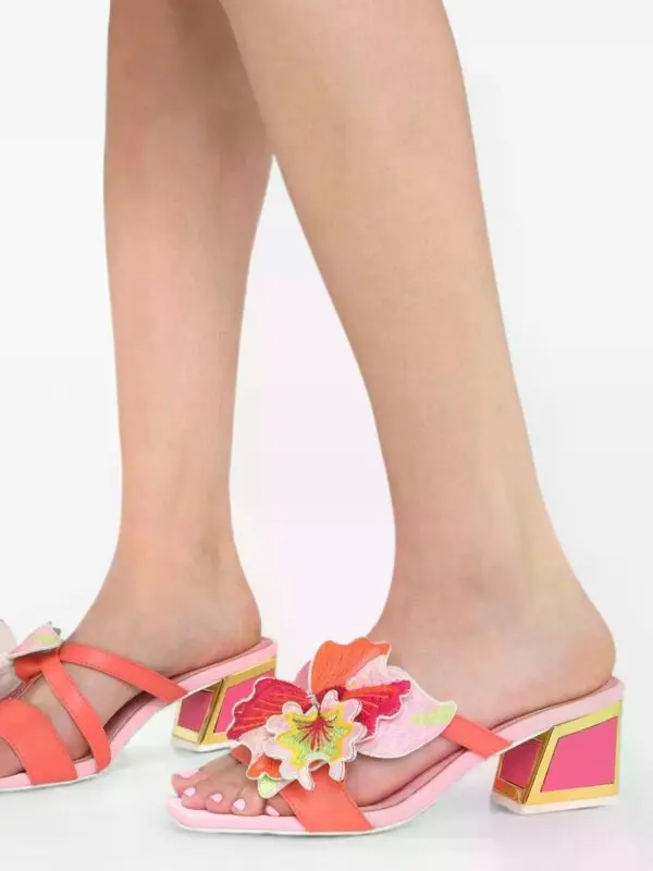 KAT MACONIE Eve Floral Appliqué Block-heel Sandals - Pink