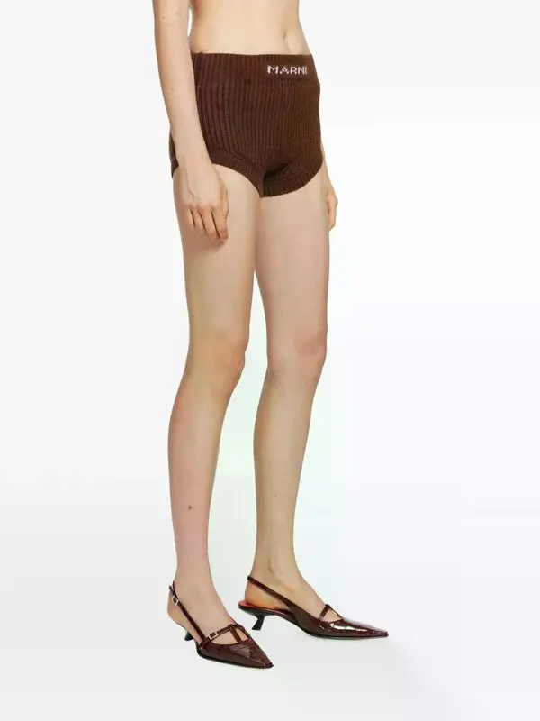 Marni Logo-embroidered Ribbed Mini Shorts