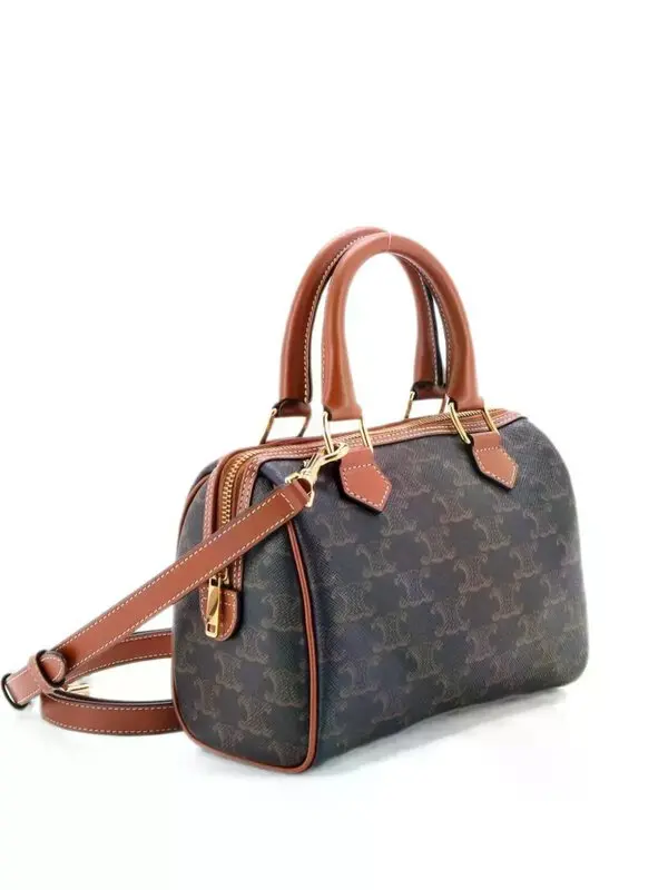 Celine Boston Bag Triomphe Coated Canvas Small Satchel