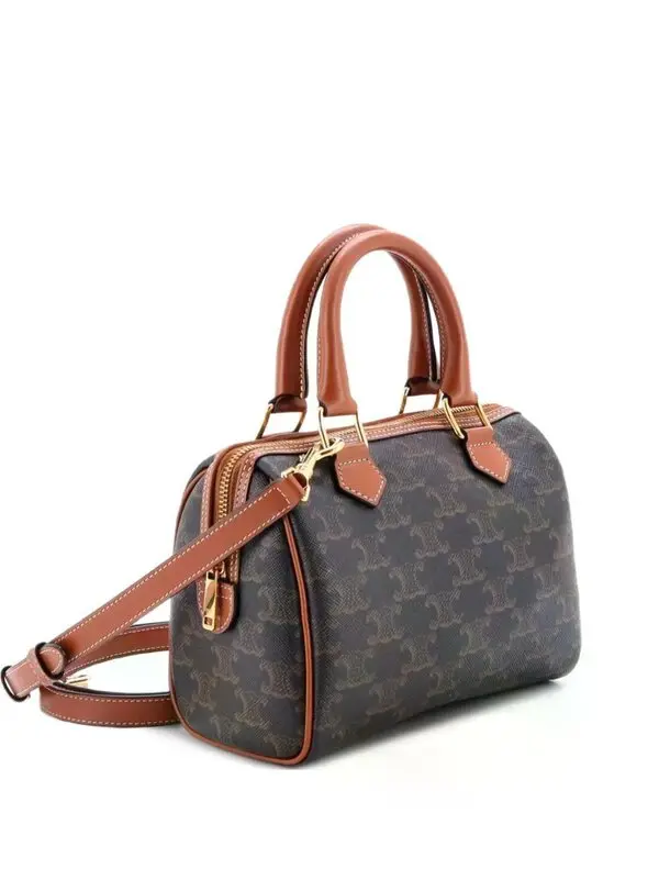 Celine Boston Bag Triomphe Coated Canvas Small Satchel