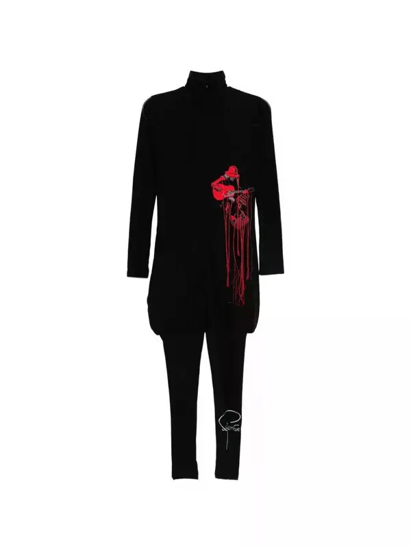 Yohji Yamamoto Graphic Embroidered Jumpsuit - Black
