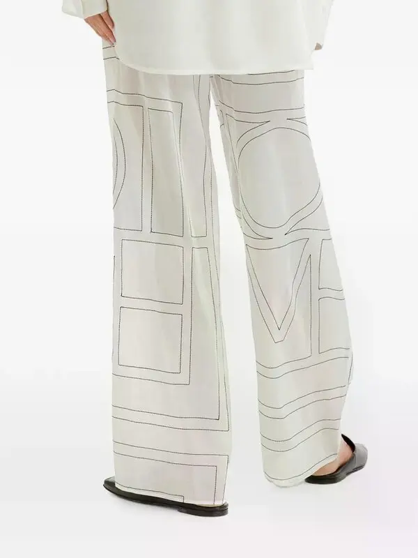 TOTEME Logo Embroidered Wide-leg Trousers - White