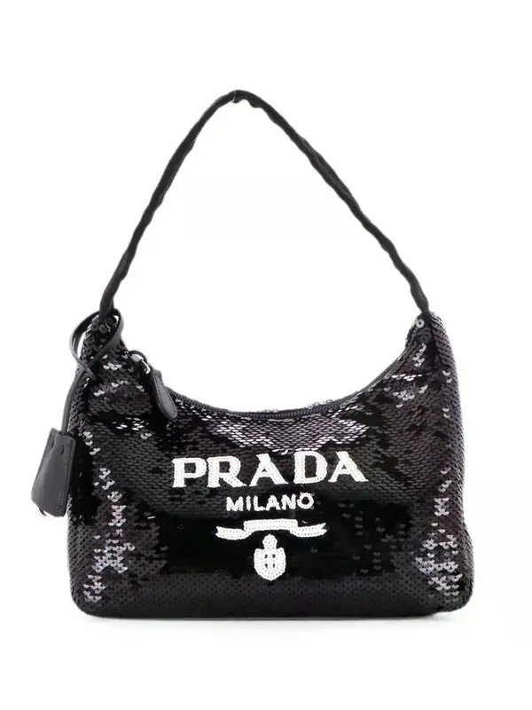 Prada Re-edition 2000 Sequins Mini Hobo Bag - Black
