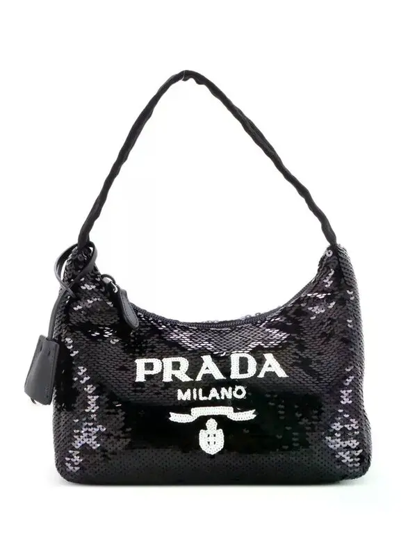 Prada Re-edition 2000 Sequined Mini Hobo Bag - Black