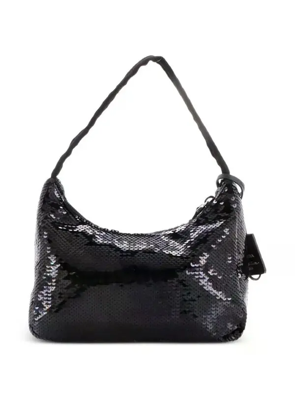 Prada Re-edition 2000 Sequined Mini Hobo Bag - Black