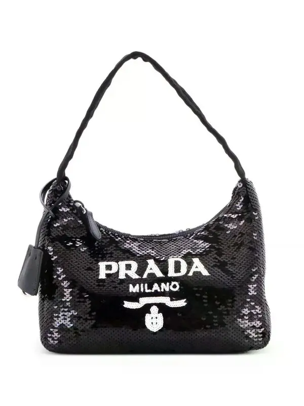 Prada Re-edition 2000 Sequined Mini Hobo Bag - Black