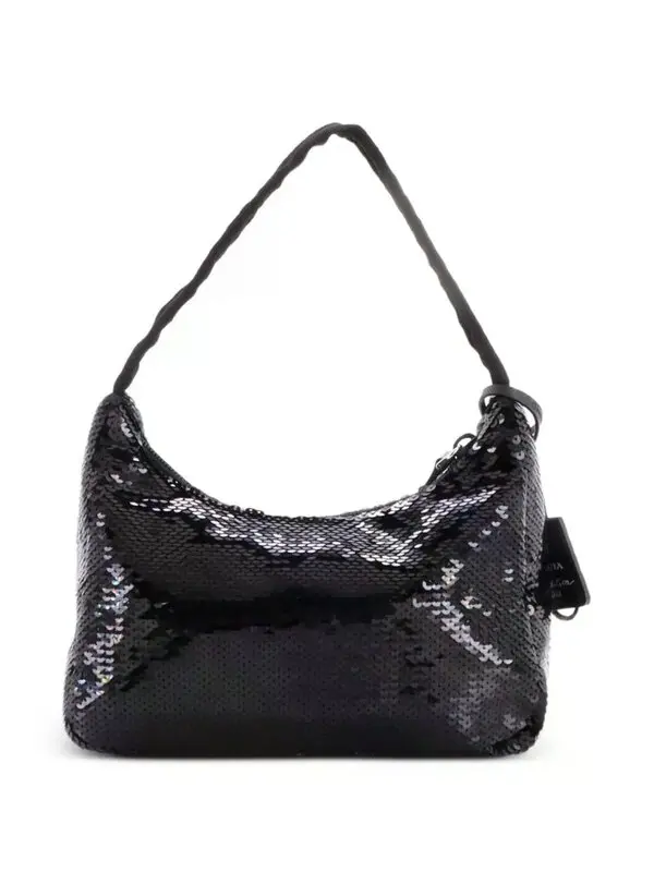 Prada Re-edition 2000 Sequined Mini Hobo Bag - Black