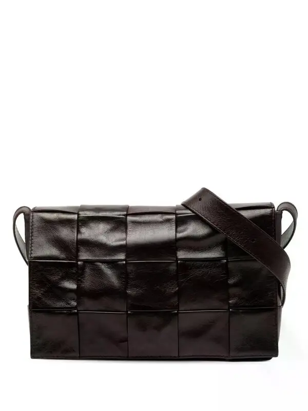 Bottega Veneta Paper Calfskin Intrecciato Cassette Crossbody Bag - Brown