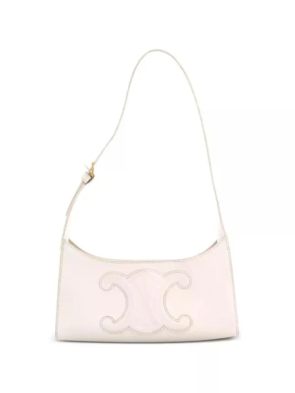 Celine Triomphe Leather Shoulder Bag - White