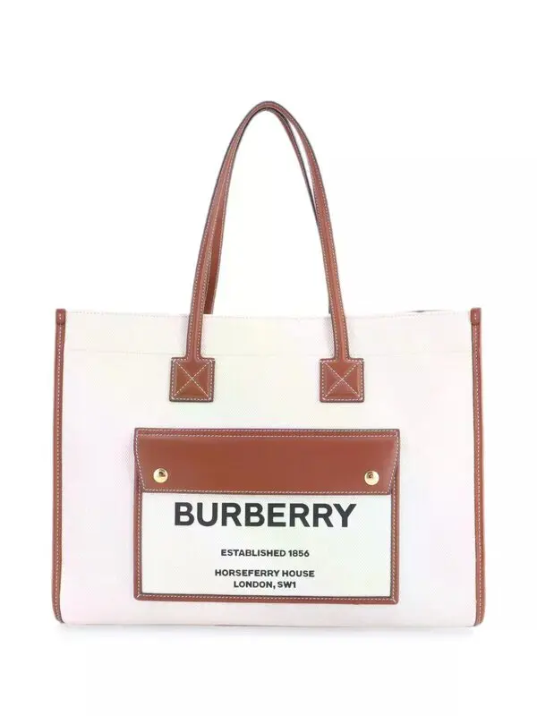 Burberry Freya Shopping Canvas With Leather Medium Tote Bag
