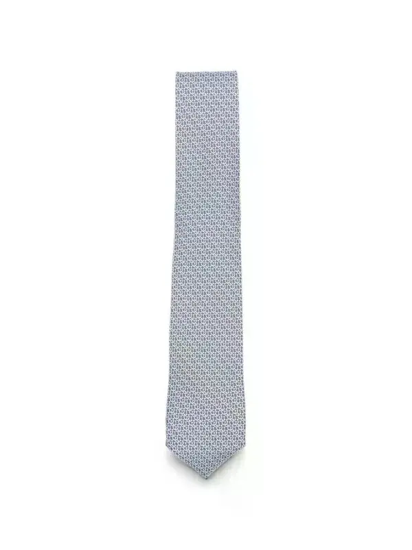 FERRAGAMO Gancini-print Pointed Tie - Grey