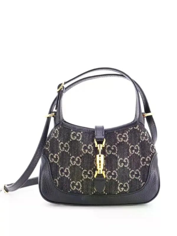 Gucci Jackie 1961 Hobo Gg Denim Mini Crossbody Bag - Black