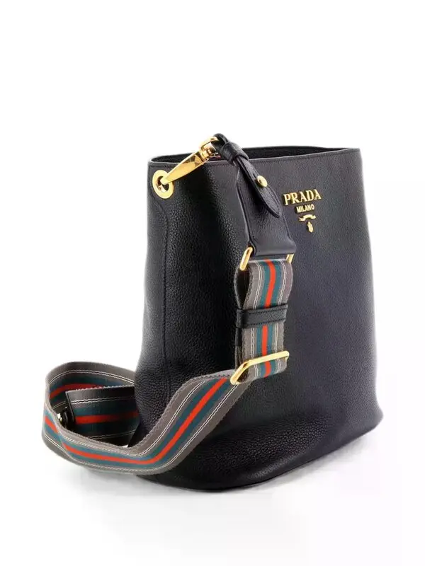 Prada Logo Messenger Bag Vitello Phenix Medium Bucket Bag