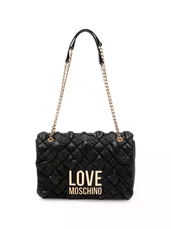 Moschino Quilted Logo-plaque Shoulder Bag - Black