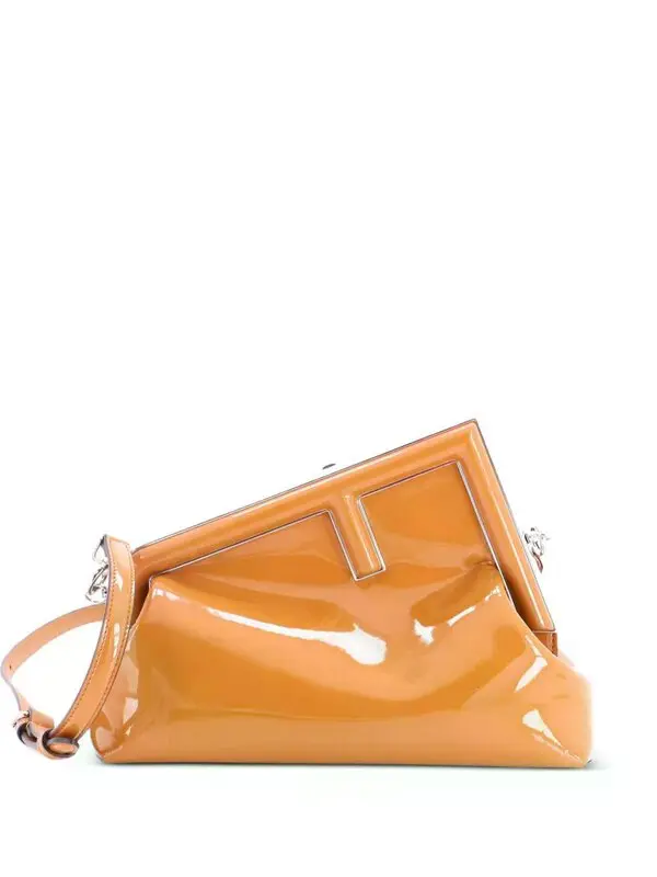 Fendi Patent Midi Shoulder Bag - Brown