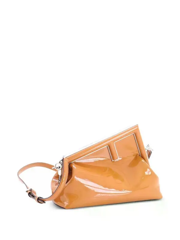 Fendi Patent Midi Shoulder Bag - Brown