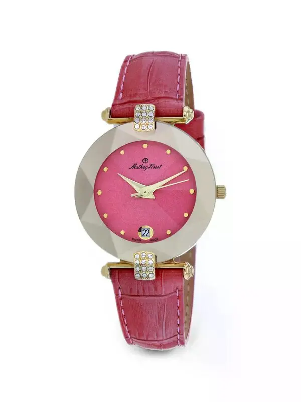 MATHEY TISSOT Pyramide 33mm Leather Strap Watch - Pink