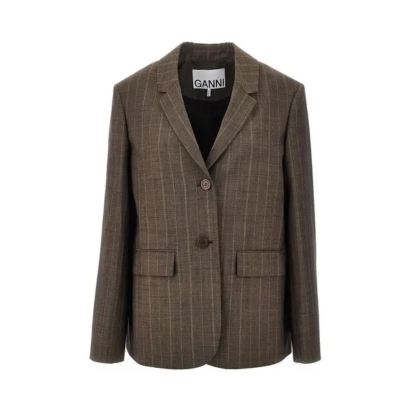 GANNI Tailored Pinstripe Blazer - Brown