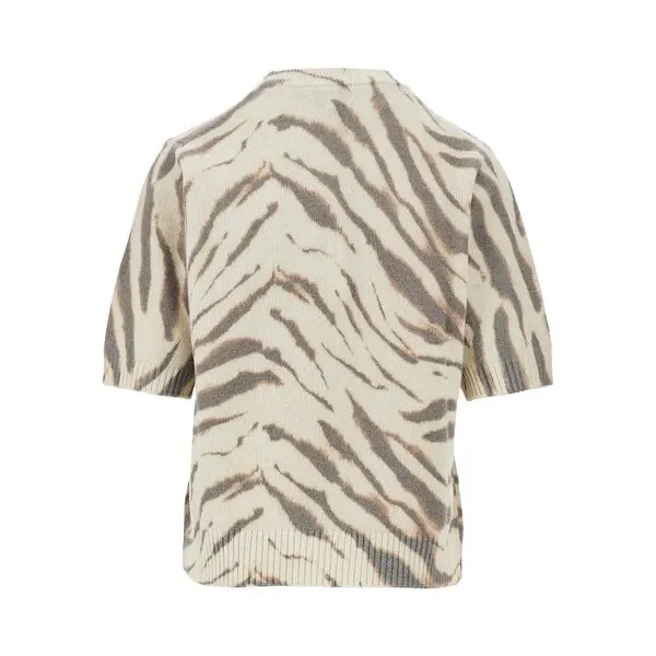 GANNI Short-sleeved Wool-blend Knit Top With Zebra-striped Motif