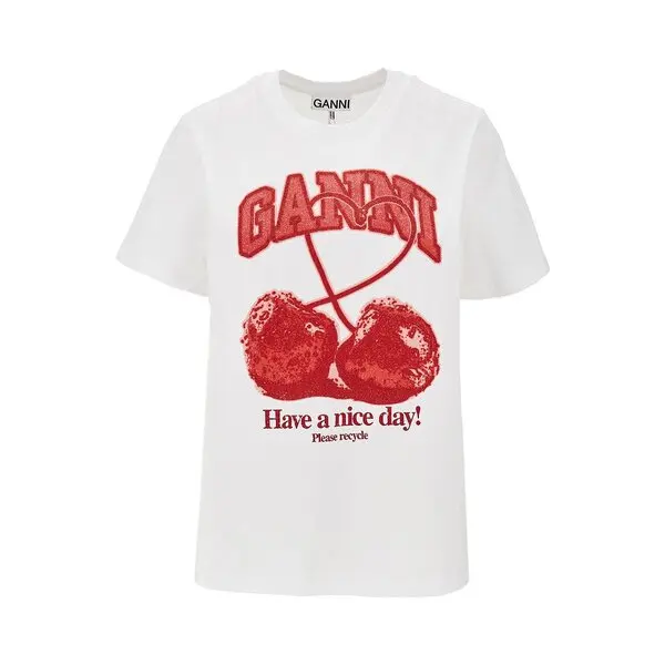 GANNI Cotton T-shirt With 'cherry' Print