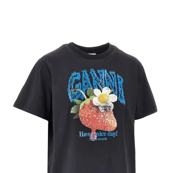 GANNI Strawberry Print Organic Cotton T-shirt - Black