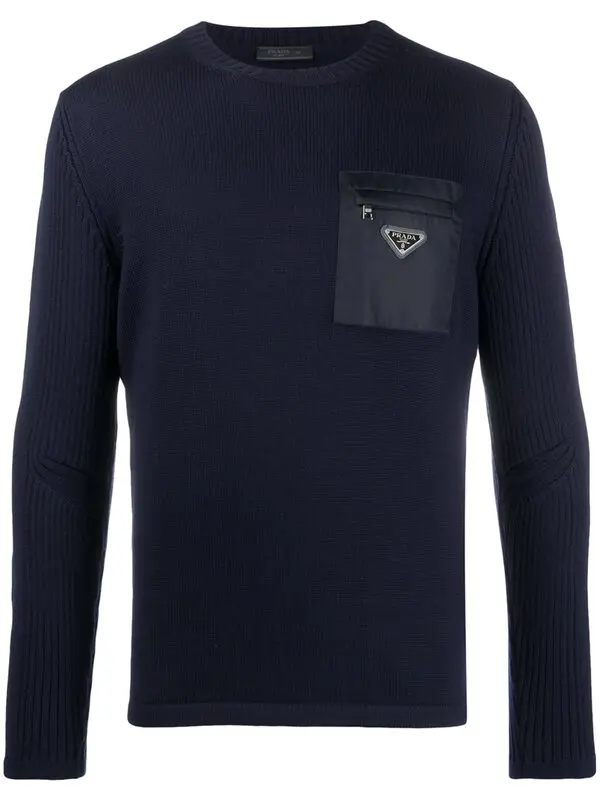 Prada Wool Crew Neck Sweater With Pocket Detail