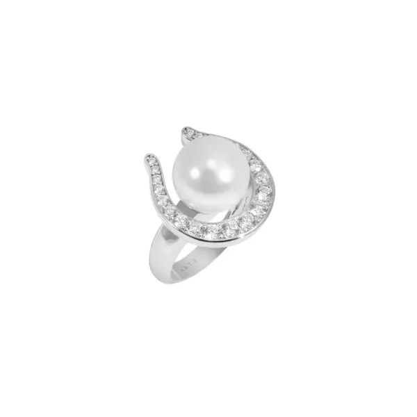 Arte Madrid White Gold Pearl And Cubic Zirconia Ring - Silver