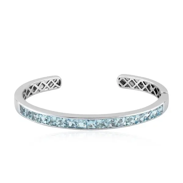 ARTISAN White / Blue Aquamarine Channel-set Cuff Bracelet In 14k White Gold - White/blue
