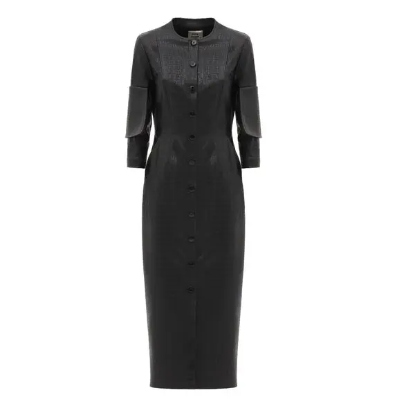 JULIA ALLERT Croc-effect Faux Leather Button-down Midi Dress