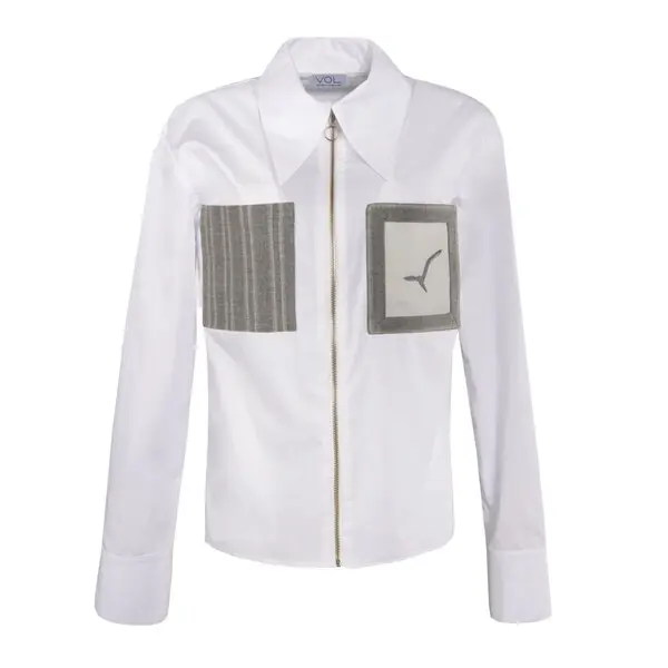 VESTIAIRE D'UN OISEAU LIBRE White Cotton Shirt With Contrasting Pocket