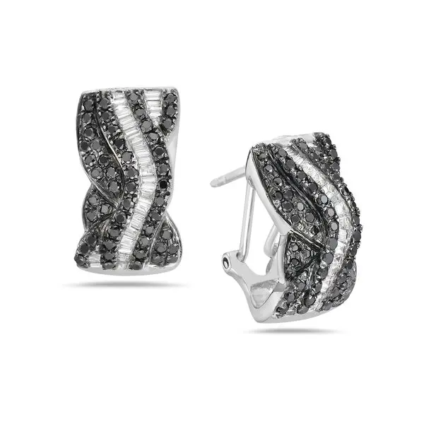 ARTISAN 18k White Gold Diamond Wave Huggie Earrings - White/black