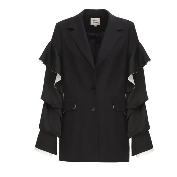 JULIA ALLERT Black / Silver Designer Classic Cut Blazer With Sleeve Twist Black - Black/silver