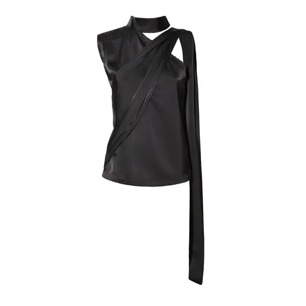 JULIA ALLERT Asymmetrical Satin Top With Choker Collar