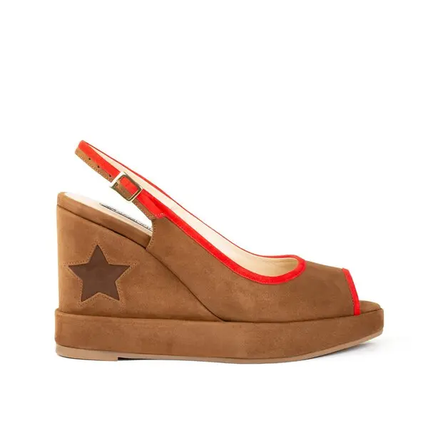 ROSAMUND MUIR LONDON Davinia Suede Wedge Sandals - Red/brown