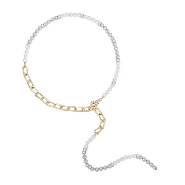 Arte Madrid Three-tone Freshwater Shell Pearl And Cubic Zirconia Necklace - White