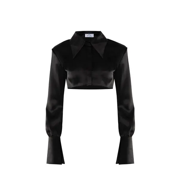 VESTIAIRE D'UN OISEAU LIBRE Cropped Silk Shirt With Padded Shoulders