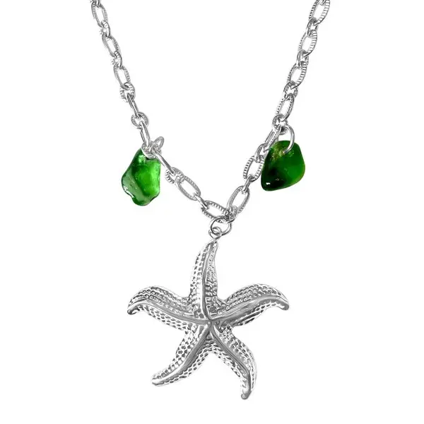 GLASSTYK Starfish Sea Glass Necklace Steel