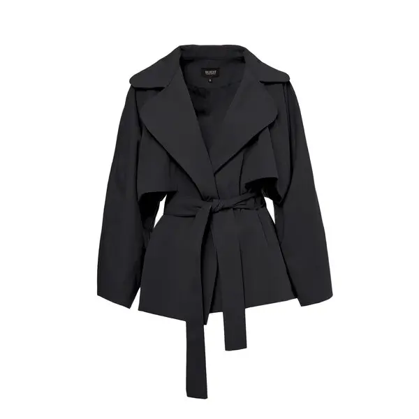 BLUZAT Short Trench Coat With Waist Belt