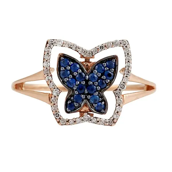 ARTISAN Gold / Black Sapphire & Diamond Butterfly Ring In 18k Rose Gold - Gold/black