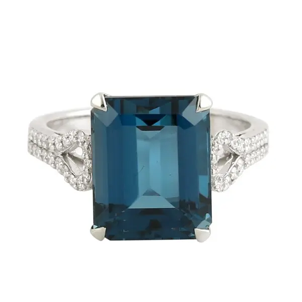 ARTISAN White / Blue Emerald-cut London Blue Topaz & Diamond Ring In 14k White Gold - White/blue