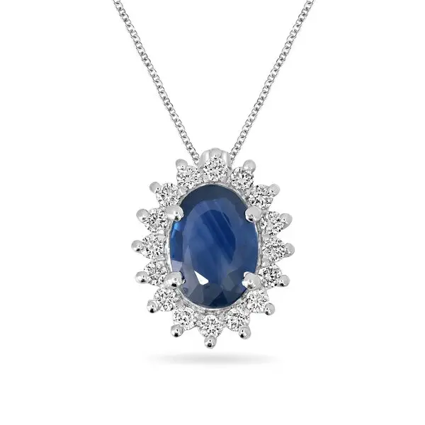 ARTISAN Oval Sapphire And Diamond Floral Pendant In 18k White Gold - White/blue